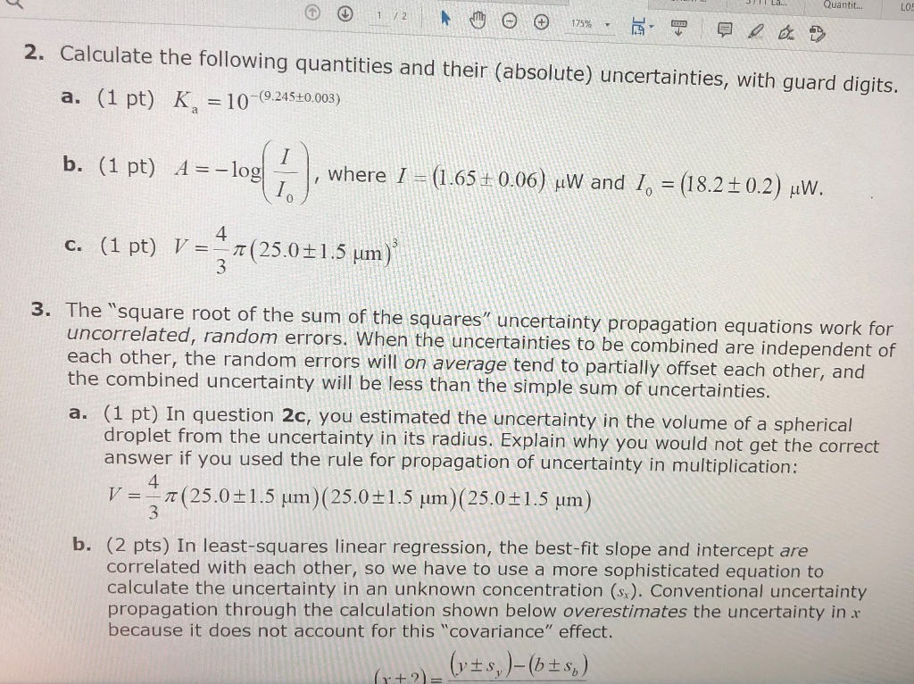 Solved Quantit... 1 / 2 175% 2. Calculate the following | Chegg.com