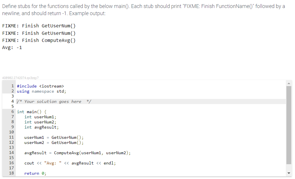 Solved Define stubs for the functions called by the below | Chegg.com