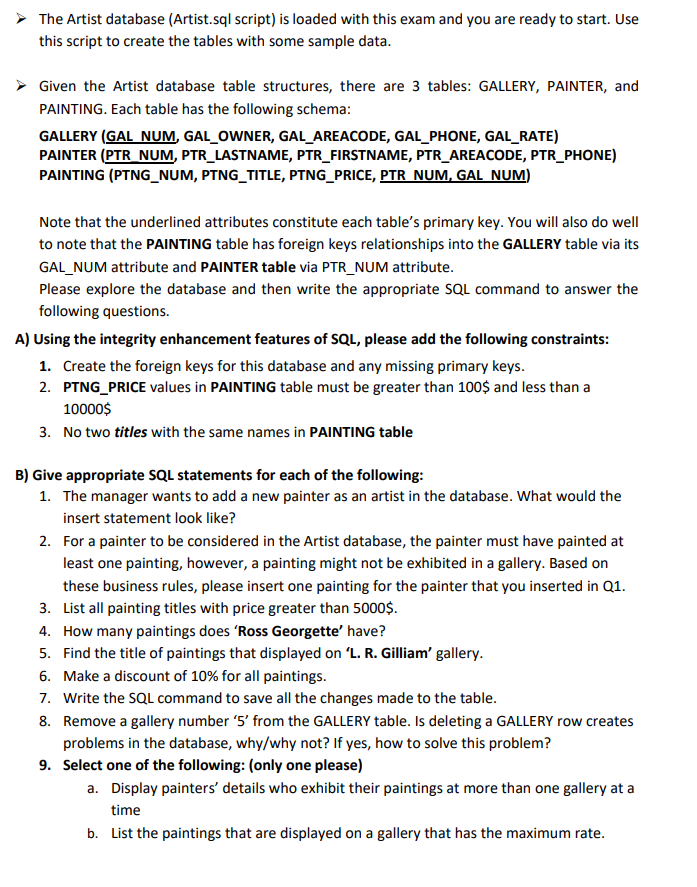 Solved /* Database Exam, Artist database, Dr. N. Drawel | Chegg.com