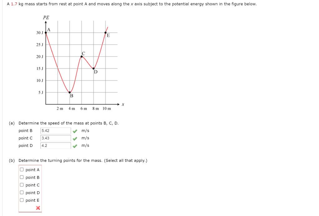 Solved A 1.7 kg mass starts from rest at point A and moves | Chegg.com