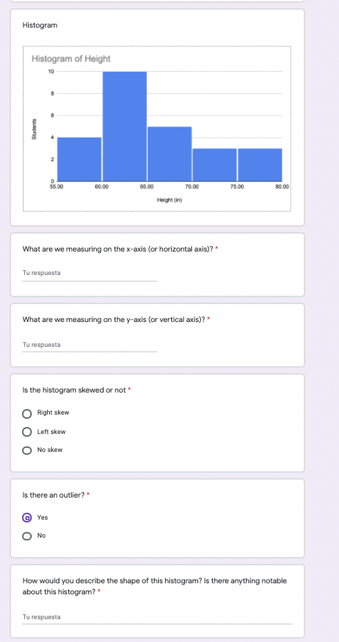 Solved Histogram Histogram of Height 10 Students 55.00 60.00 | Chegg.com