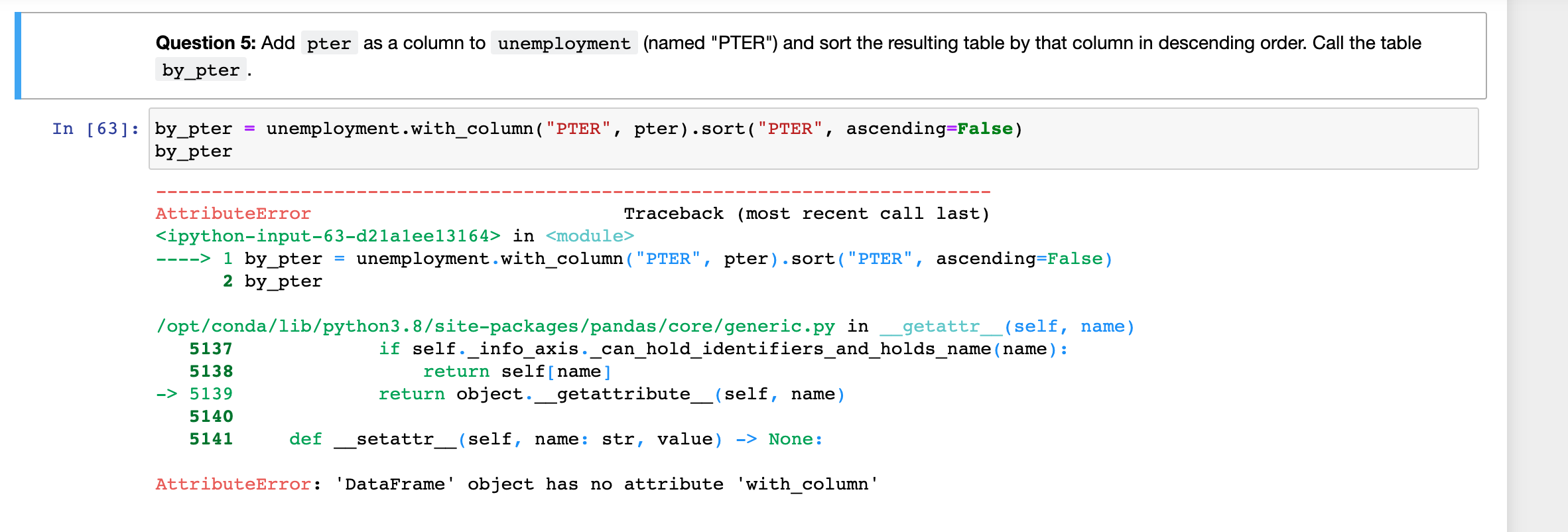 Question 5: Add pter as a column to unemployment | Chegg.com Question 5: Add pter as a column to unemployment | Chegg.com
