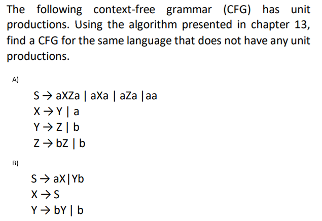 Solved The following context-free grammar (CFG) has unit | Chegg.com