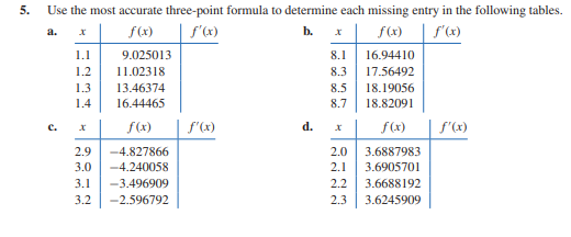 Solved 5. Use the most accurate three-point formula to | Chegg.com