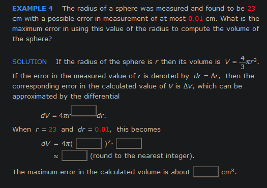 Solved EXAMPLE 4 The radius of a sphere was measured and | Chegg.com