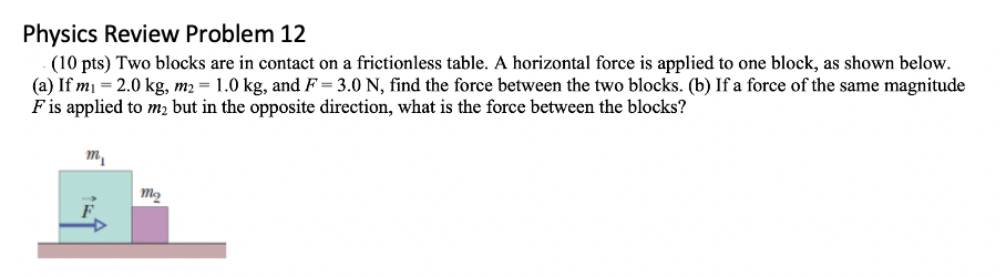 Solved Physics Review Problem 12 (10 pts) Two blocks are in | Chegg.com