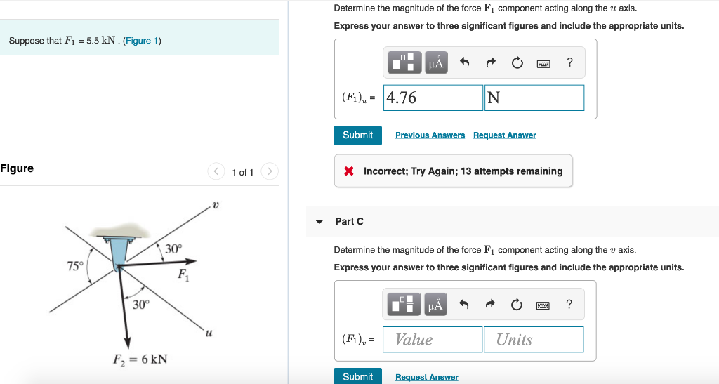 Solved Determine The Magnitude Of The Force F1 Component
