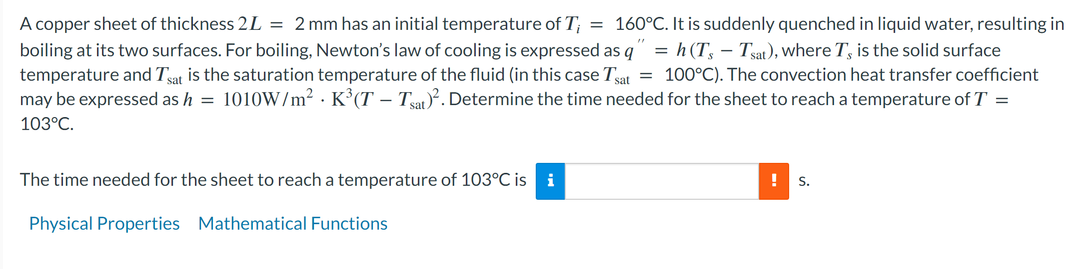 Solved A copper sheet of thickness 2L=2mm ﻿has an initial | Chegg.com