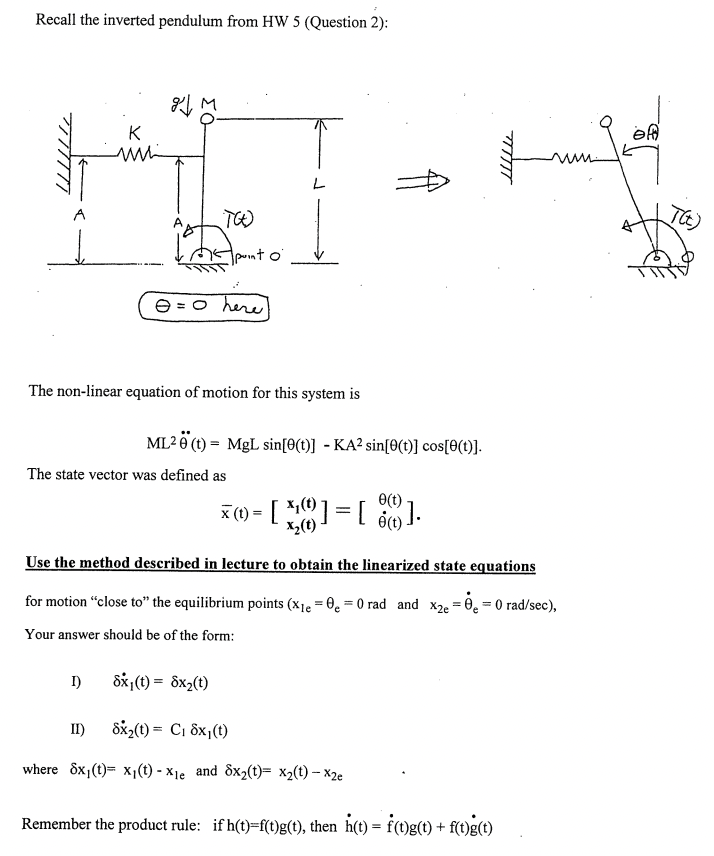 Solved Recall the inverted pendulum from HW 5 (Question 2): | Chegg.com