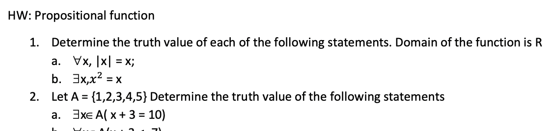 Solved HW: Propositional function 1. Determine the truth | Chegg.com