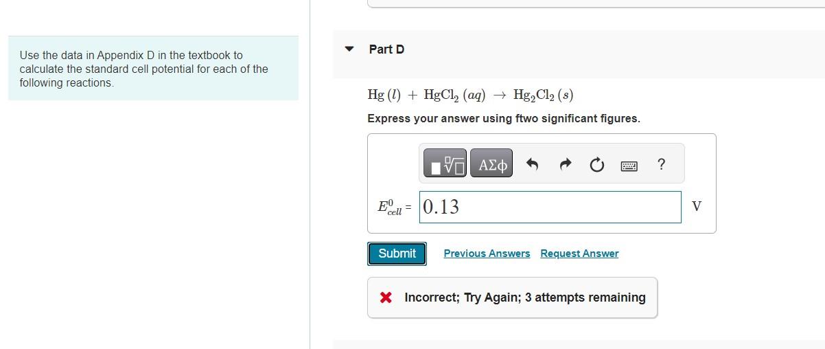Solved Use the data in Appendix D in the textbook to Part D | Chegg.com
