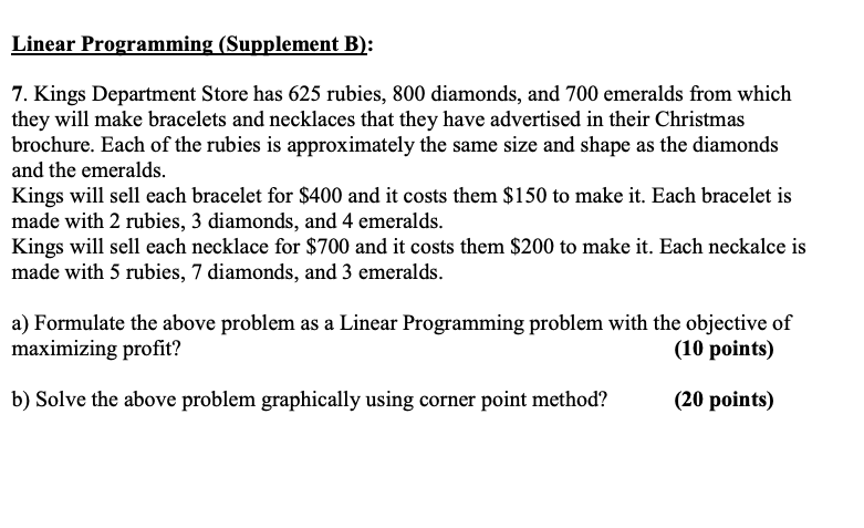 Solved Linear Programming (Supplement B): 7. Kings | Chegg.com