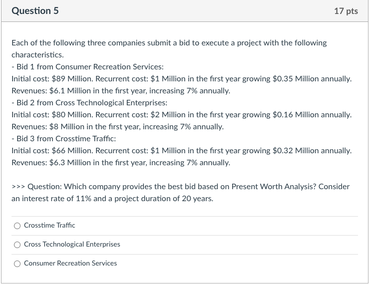 Solved Question 5 17 pts Each of the following three | Chegg.com