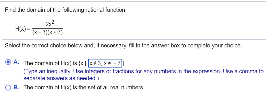 Solved Find the domain of the following rational function. | Chegg.com