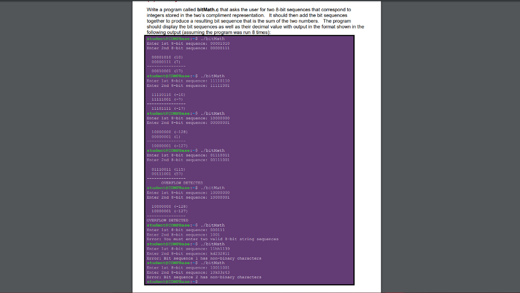 Solved Write a program called bitMath.c that asks the user | Chegg.com