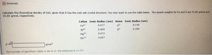 Solved Calculate the theoretical density of FeO, given that | Chegg.com