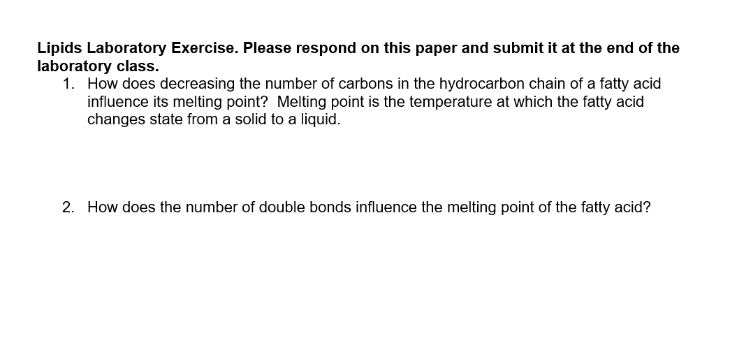 Solved Lipids Laboratory Exercise. Please respond on this | Chegg.com