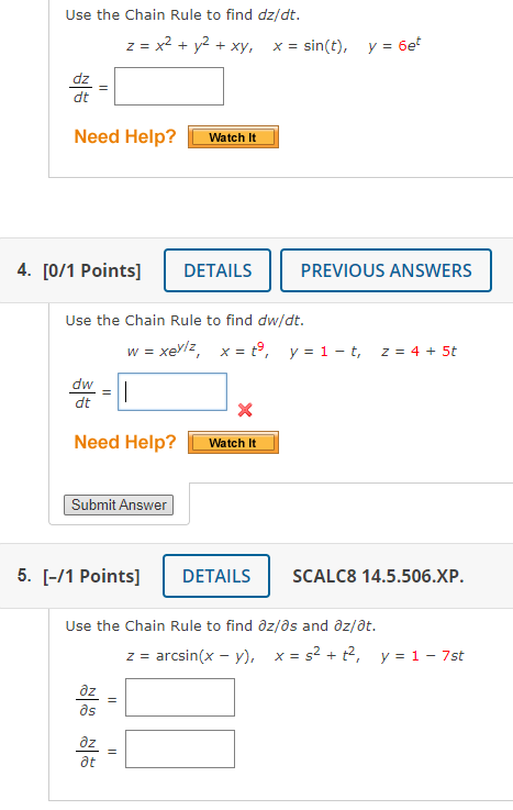 Solved Use the Chain Rule to find dz/dt. z = x2 + y2 + xy, x | Chegg.com
