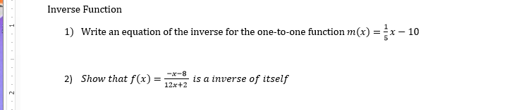 Solved Inverse Function 1) Write an equation of the inverse | Chegg.com