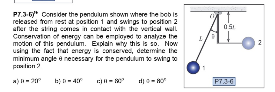 Solved 0.5L P7.3-6)*e Consider the pendulum shown where the | Chegg.com