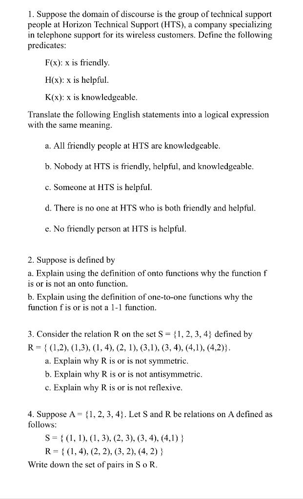 Solved 1. Suppose the domain of discourse is the group of | Chegg.com