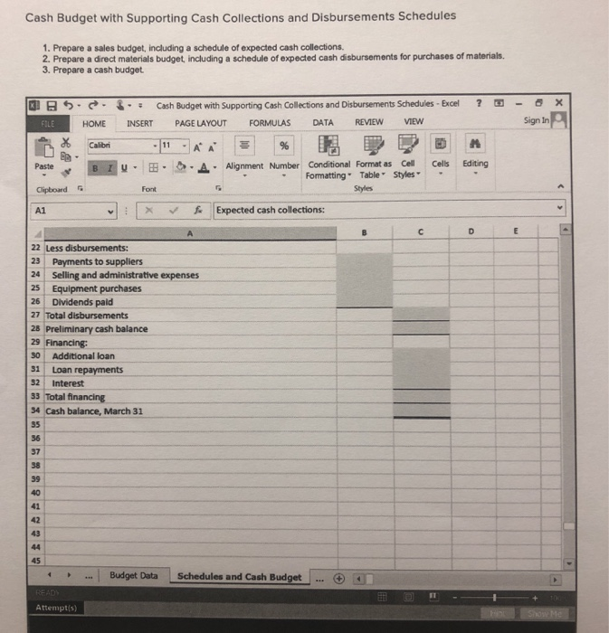 Cash Budget with Supporting Cash Collections and | Chegg.com
