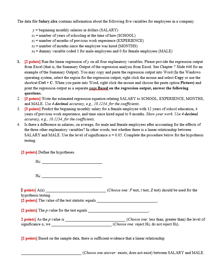 Solved The data file Salary.xlsx contains information about | Chegg.com