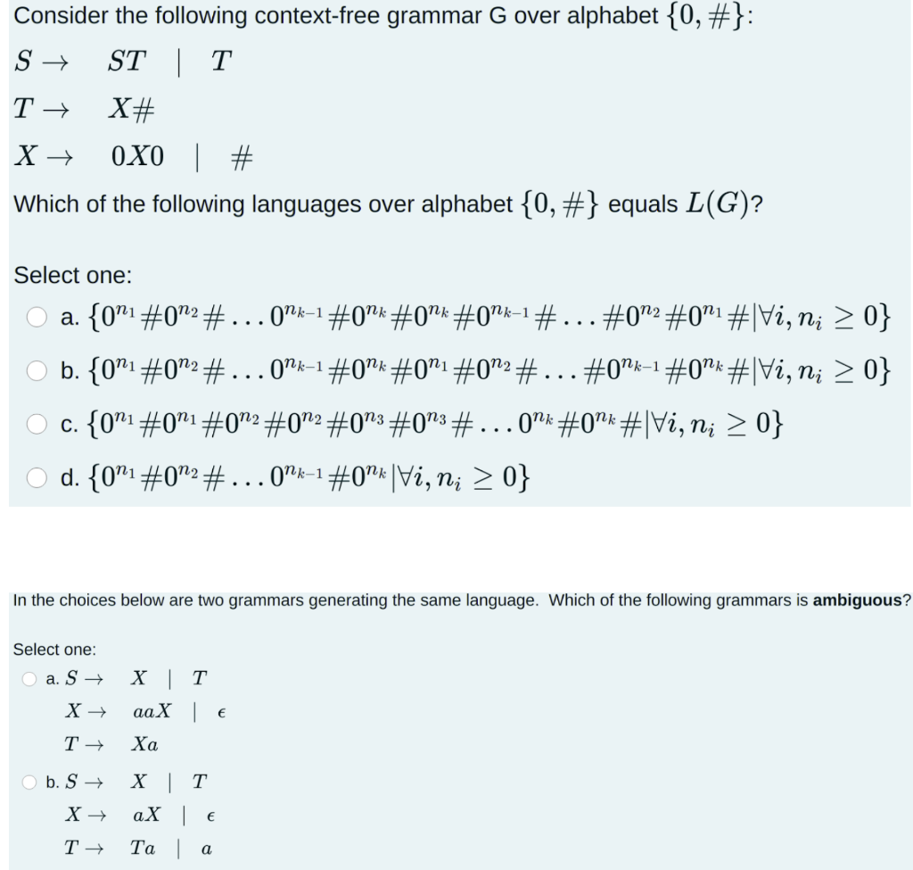 Solved Consider the following context-free grammar G over | Chegg.com