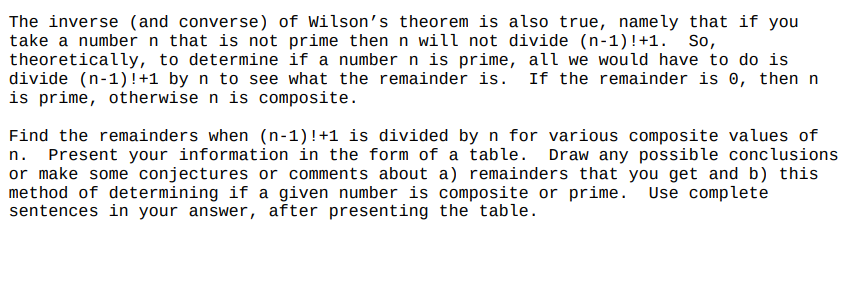 Solved The inverse (and converse) of Wilson's theorem is | Chegg.com