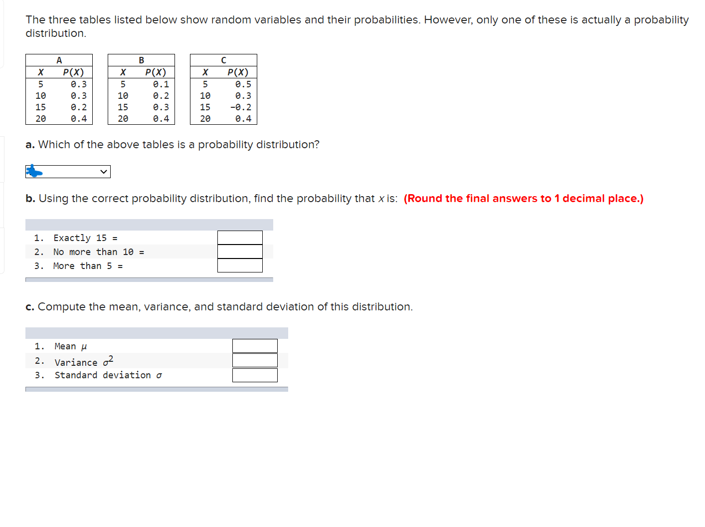 Solved The three tables listed below show random variables | Chegg.com