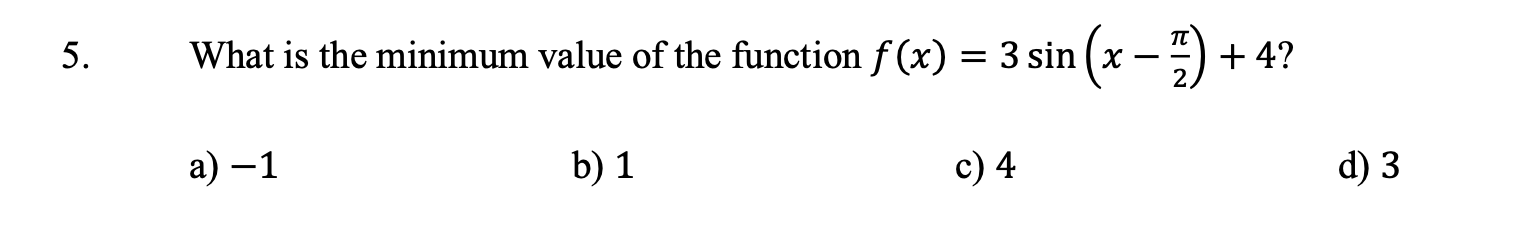 Solved What is the minimum value of the function | Chegg.com