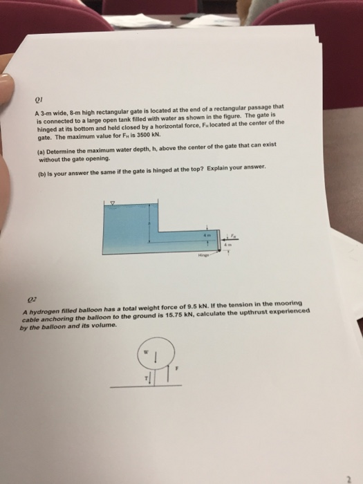 Solved 01 A 3-m wide, 8-m high rectangular gate is located | Chegg.com