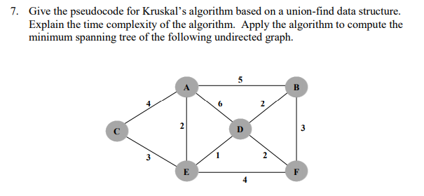 Solved Give the pseudocode for Kruskal's algorithm based on | Chegg.com