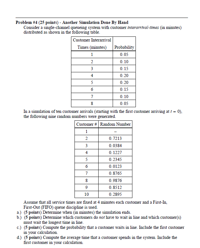 Problem #4 (25 points) - Another Simulation Done By | Chegg.com