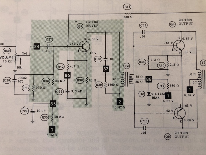 R43 330 Ω 2SC1364 Q4) DRIVER 2SC1209 Q8) OUTPUT C32 . | Chegg.com