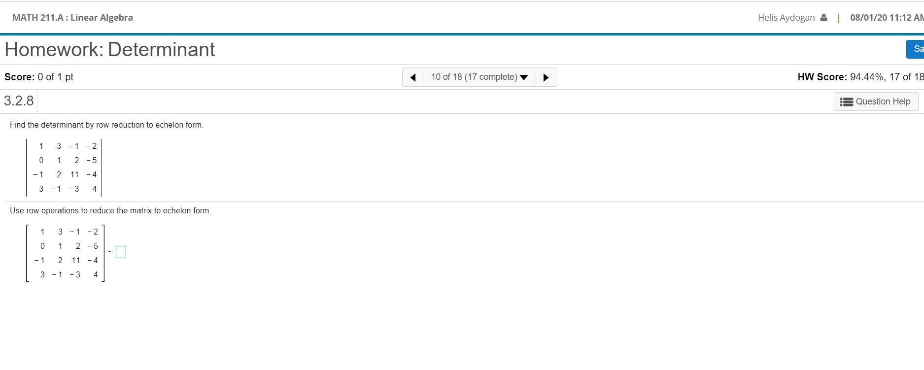 Solved MATH 211.A: Linear Algebra Helis Aydogan • | 08/01/20 | Chegg.com