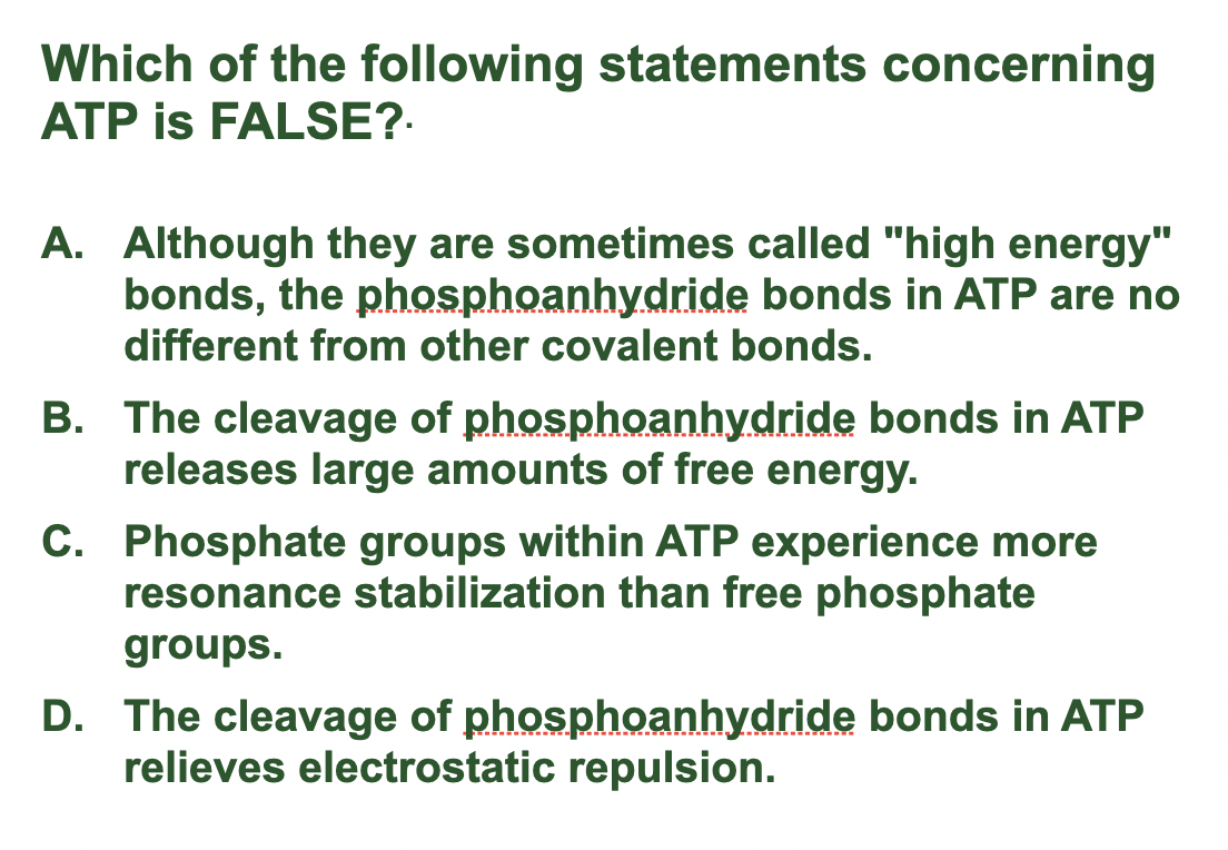 Solved Which of the following statements concerningATP is | Chegg.com