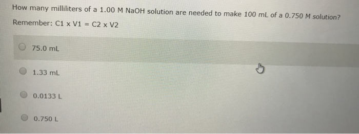 Solved How many milliliters of a 1.00 M NaOH solution are | Chegg.com
