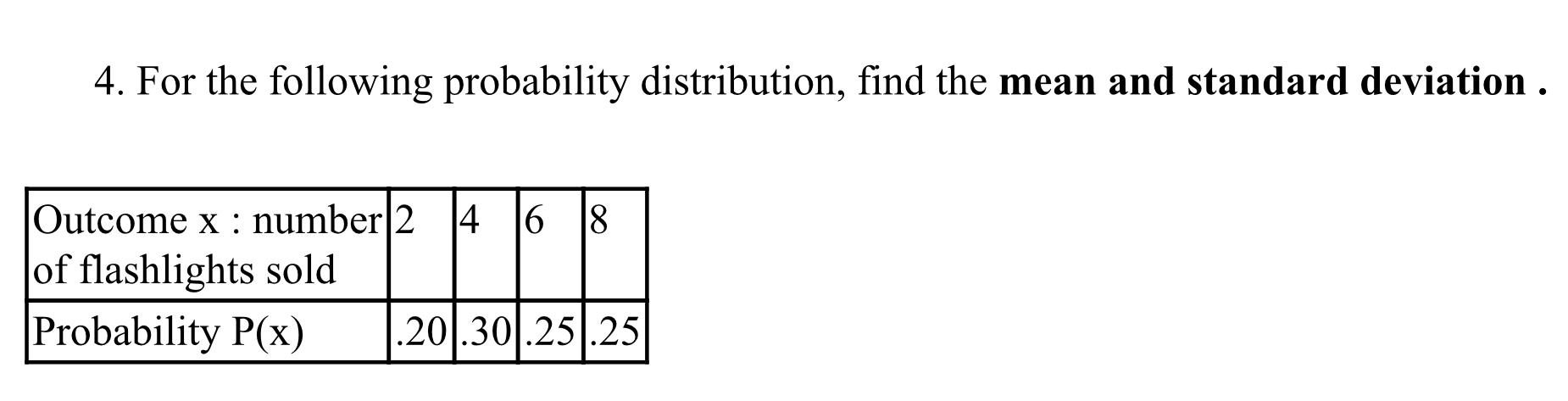 Solved 4. For the following probability distribution, find | Chegg.com
