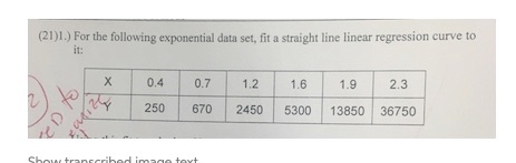 Solved (21)1.) For the following exponential data set, fit a | Chegg.com
