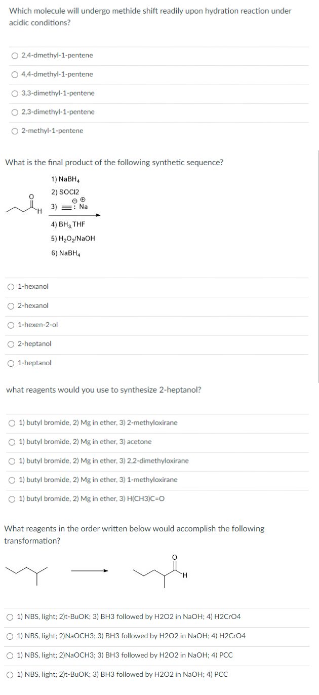 Solved Which molecule will undergo methide shift readily | Chegg.com