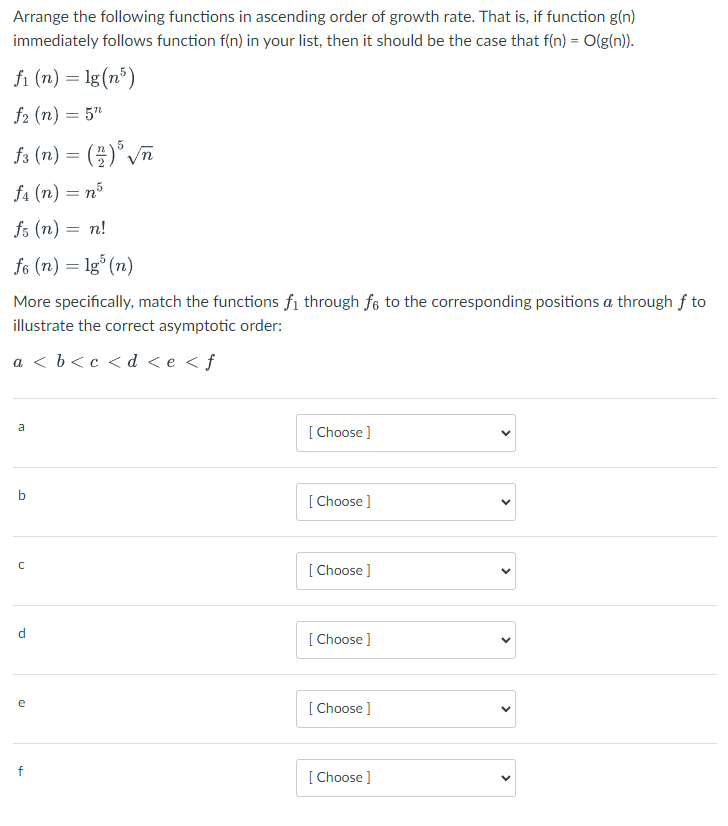 Solved Arrange the following functions in ascending order of | Chegg.com