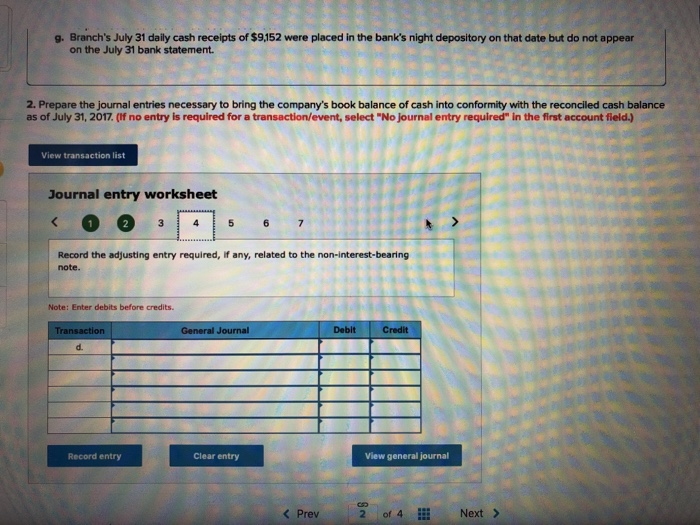 Solved a. On July 31, the company's Cash account has a | Chegg.com