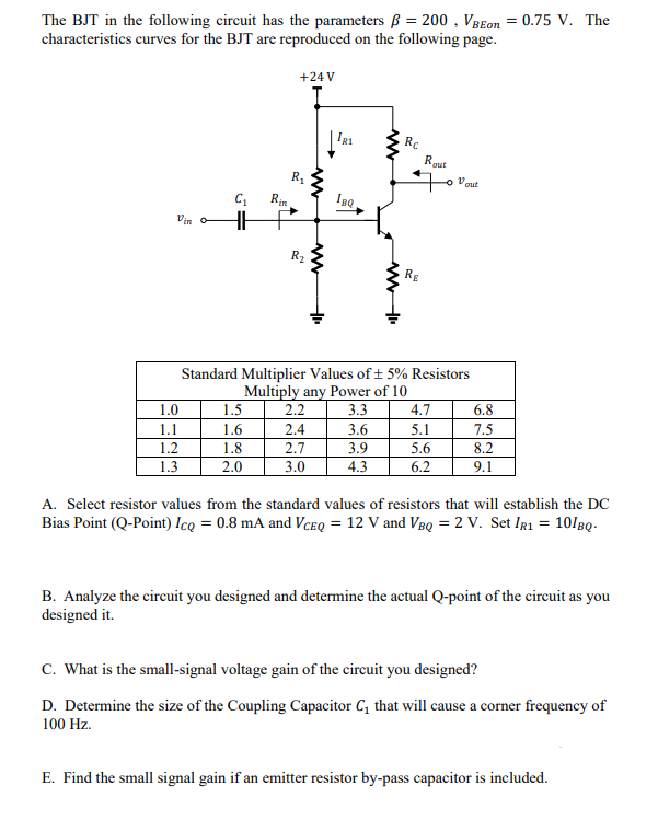 Solved The BJT in the following circuit has the parameters ß | Chegg.com