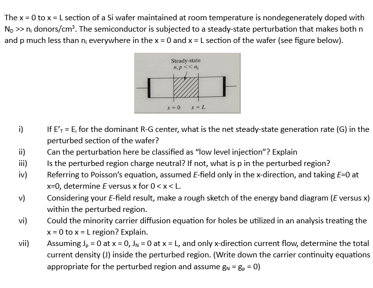 Solved The x=0 ﻿to x=L ﻿section of a Si wafer maintained at | Chegg.com