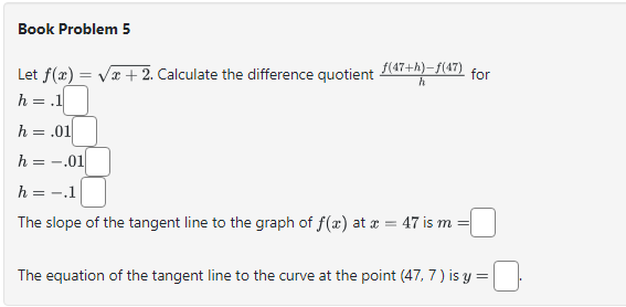 Solved Book Problem 5\\nLet f(x)=\\\\sqrt(x+2). Calculate | Chegg.com