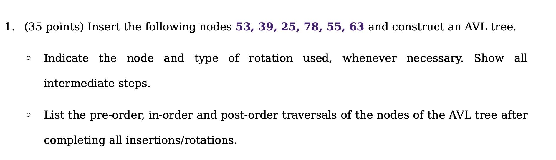 Solved (35 ﻿points) ﻿Insert the following nodes | Chegg.com