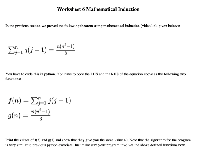 Solved Worksheet 6 Mathematical Induction In the previous | Chegg.com