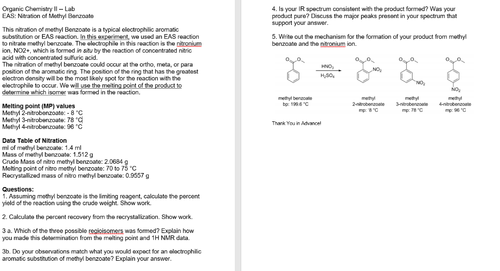 Solved Organic ChemistryI Lab EAS: Nitration of Methyl | Chegg.com