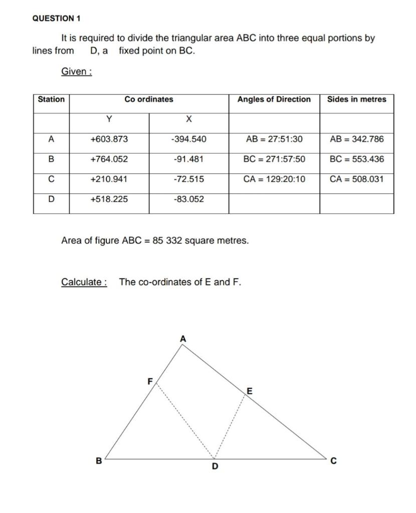 Solved QUESTION 1 It is required to divide the triangular | Chegg.com